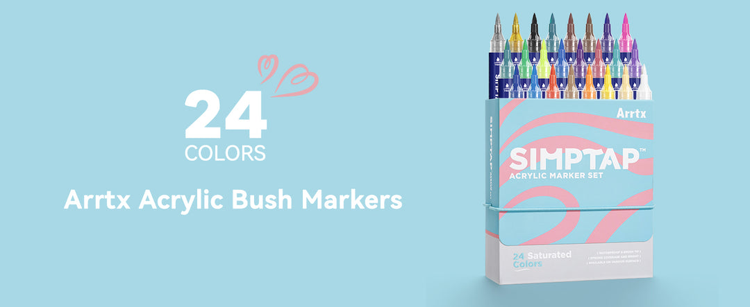 Arrtx Simptap Acrylic Markers 24 Colors Top Valve Action Paint Markers ...