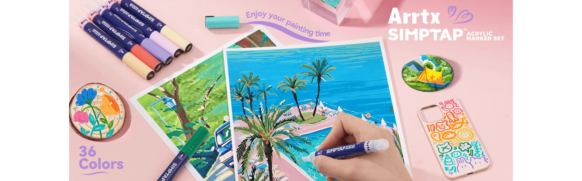 Arrtx Simptap Acrylic Markers 36 Colors Top Valve Action Paint Markers ...