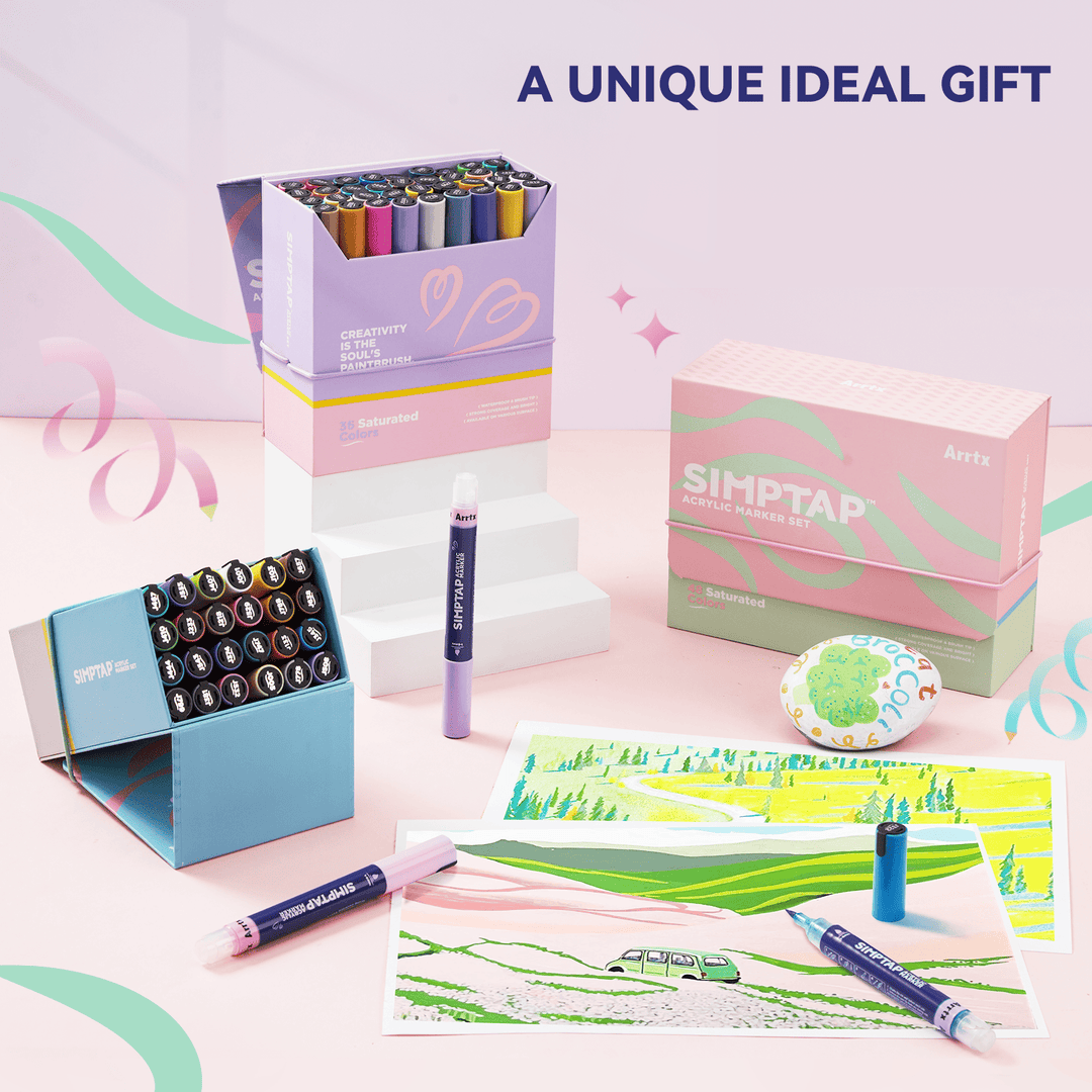 Arrtx Simptap Acrylic Marker 36 Colors Top Valve Action Paint Pen ...