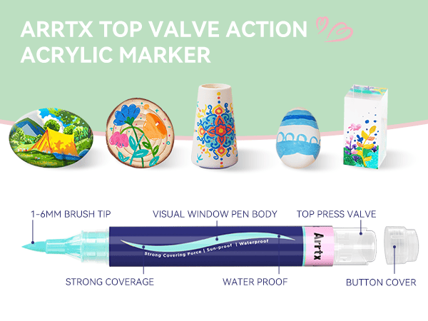 Arrtx Simptap Acrylic Markers 48 Colors Top Valve Action Paint Markers ...