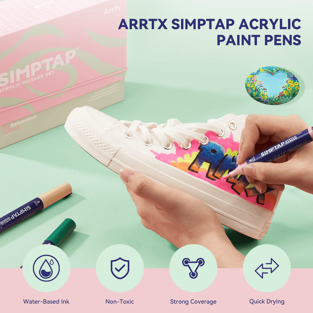 Arrtx Simptap Acrylic Markers 48 Colors Top Valve Action Paint Markers ...