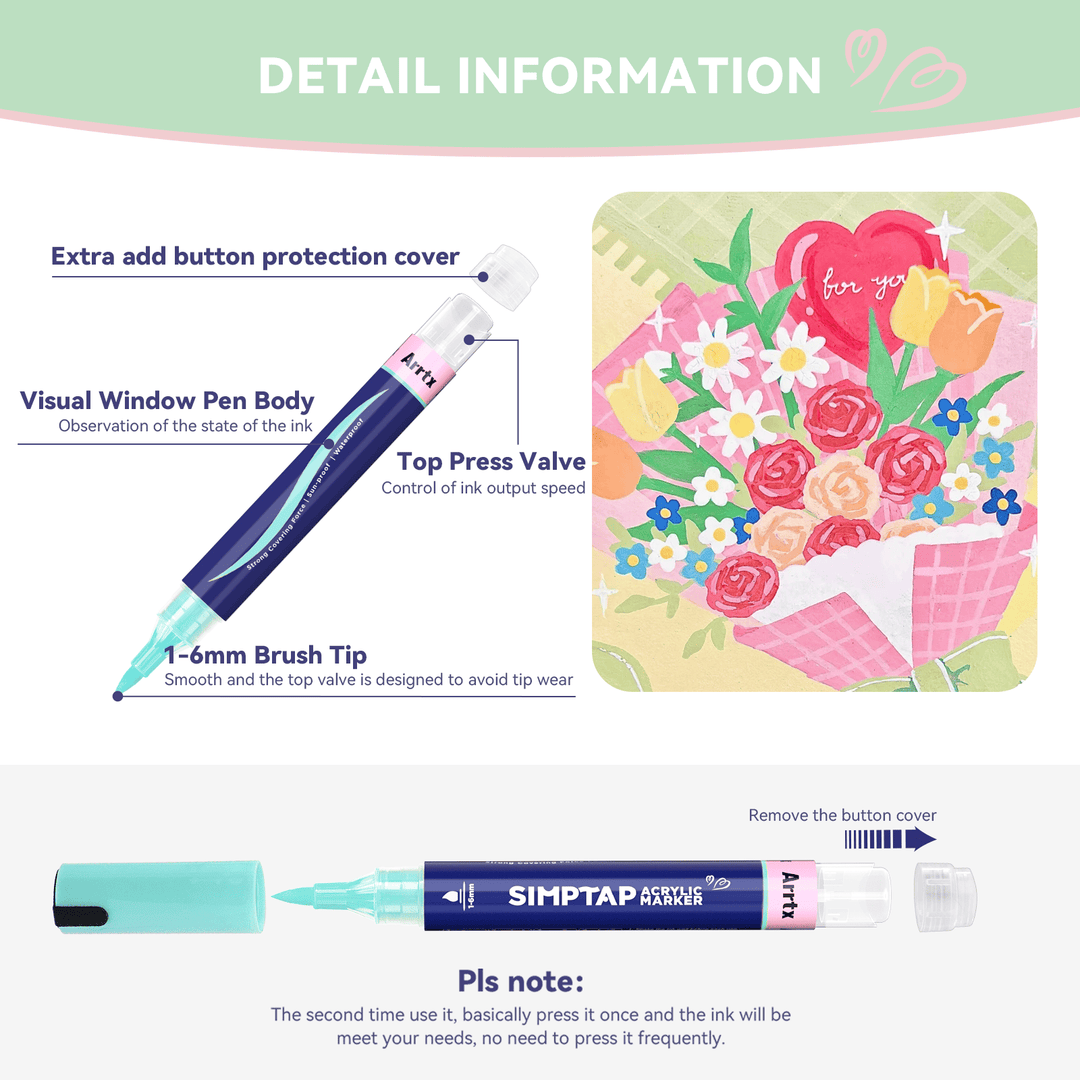 Arrtx Simptap Acrylic Markers 48 Colors Top Valve Action Paint Markers ...