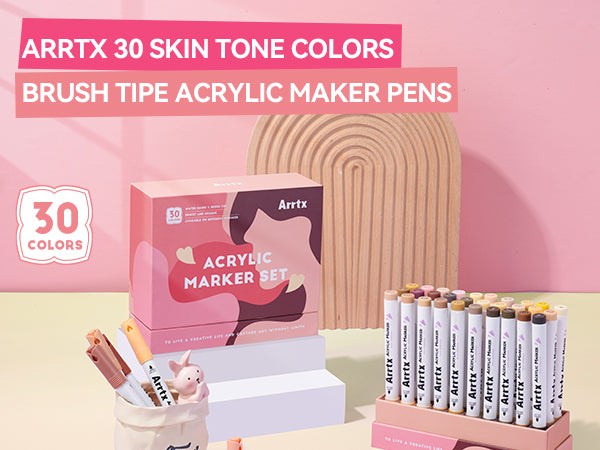 Arrtx 30 Colors Acrylic Markers Skin Tone Paint Pens Brush Tip Series ...