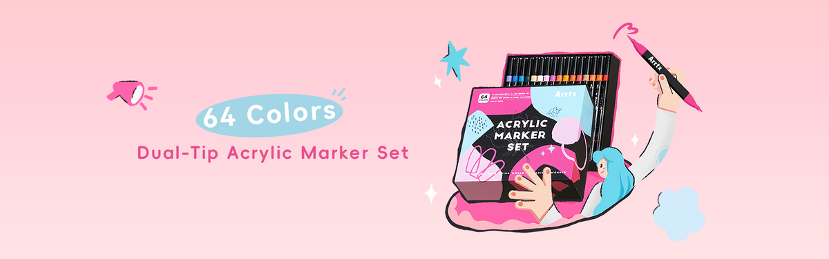 Arrtx 64 Colors Acrylic Paint Markers Dual Tip Paint Pen Set
