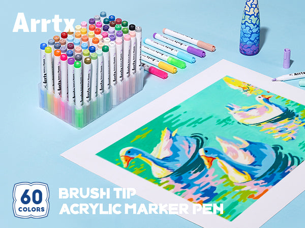 Arrtx Paint Pens 60 Regular Colors Acrylic Marker Brush Tip Art Suppli ...