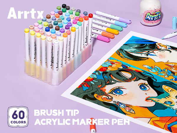 Arrtx Paint Pens 60 Anime Colors Acrylic Marker Brush Tip Art Supplies ...