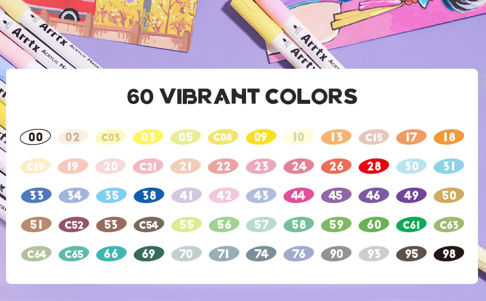 Arrtx Paint Pens 60 Colors Acrylic Marker Brush Tip Art Supplies 60B – ArrtxArt