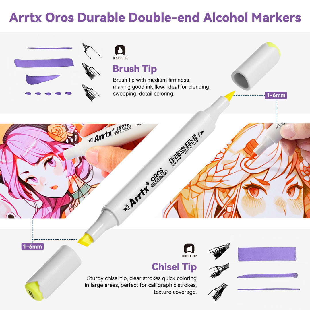 Arrtx OROS 66 Alcohol Markers Pastel Colors Paint Markers Dual Tip for ...