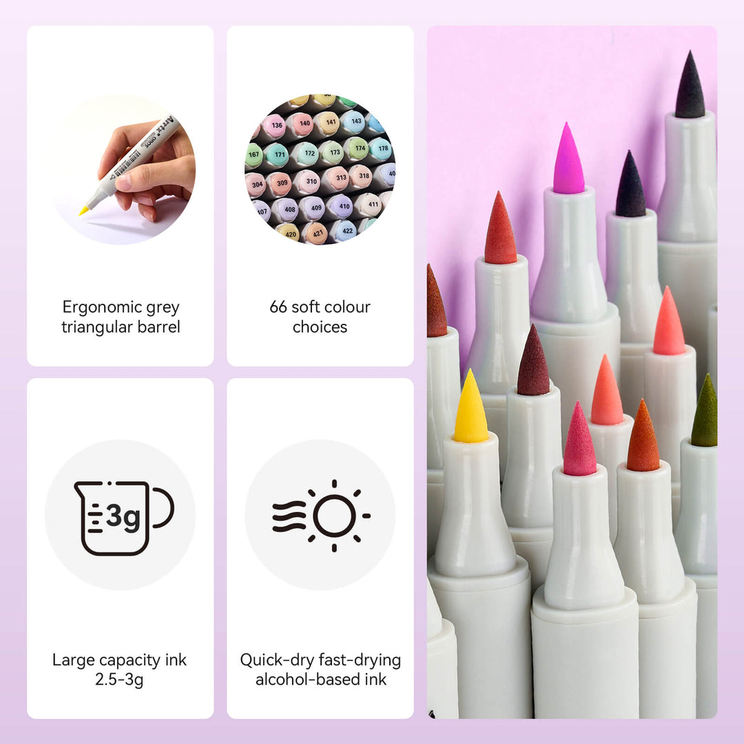 Arrtx OROS 66 Alcohol Markers Pastel Colors Paint Markers Dual Tip