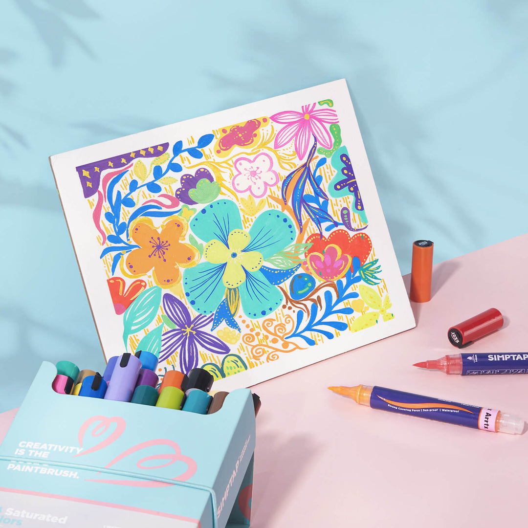 Arrtx Simptap Acrylic Marker 24 Colors Top Valve Action Paint Pen ...