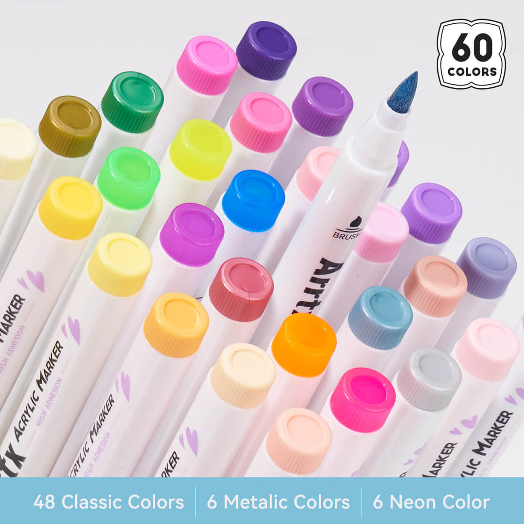 Arrtx Paint Pens 60 Regular Colors Acrylic Marker Brush Tip Art Suppli ...