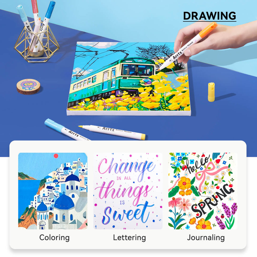 Arrtx Paint Pens 60 Regular Colors Acrylic Marker Brush Tip Art Suppli ...