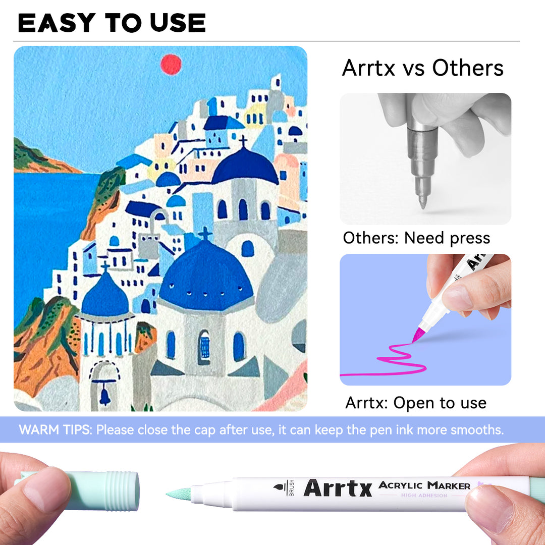 Arrtx Paint Pens 60 Regular Colors Acrylic Marker Brush Tip Art Suppli ...