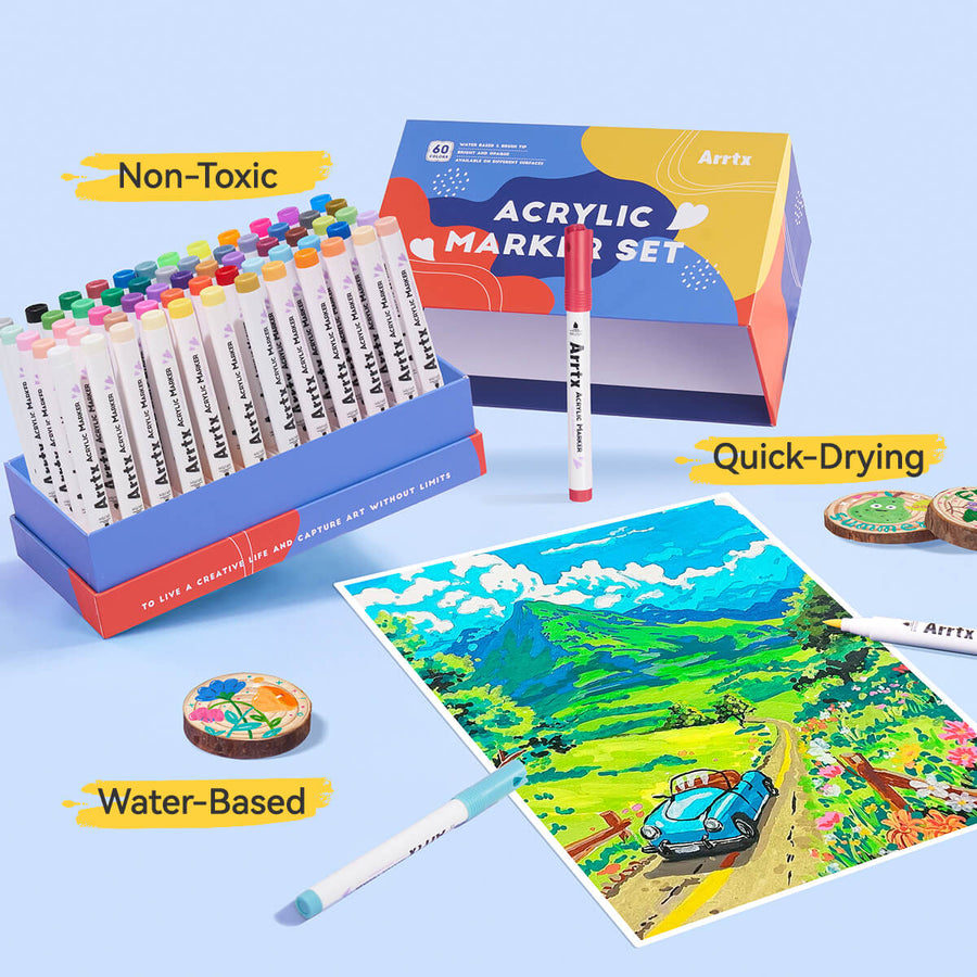 Arrtx Paint Pens 60 Regular Colors Acrylic Marker Brush Tip Art Suppli – ArrtxArt
