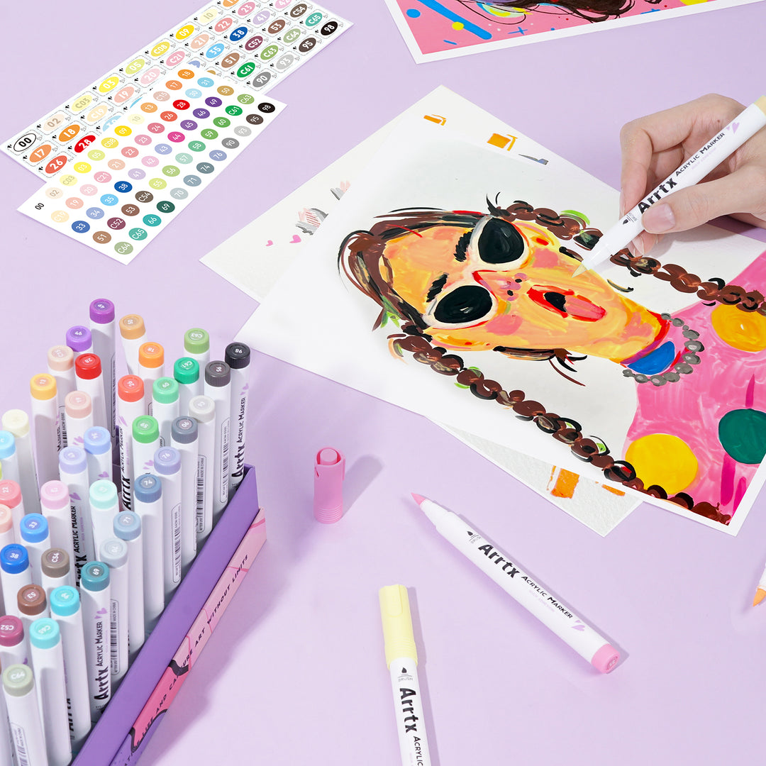 Arrtx 60B Acrylic Paint Markers Anime Colors Brush Tip Art Supplies ...