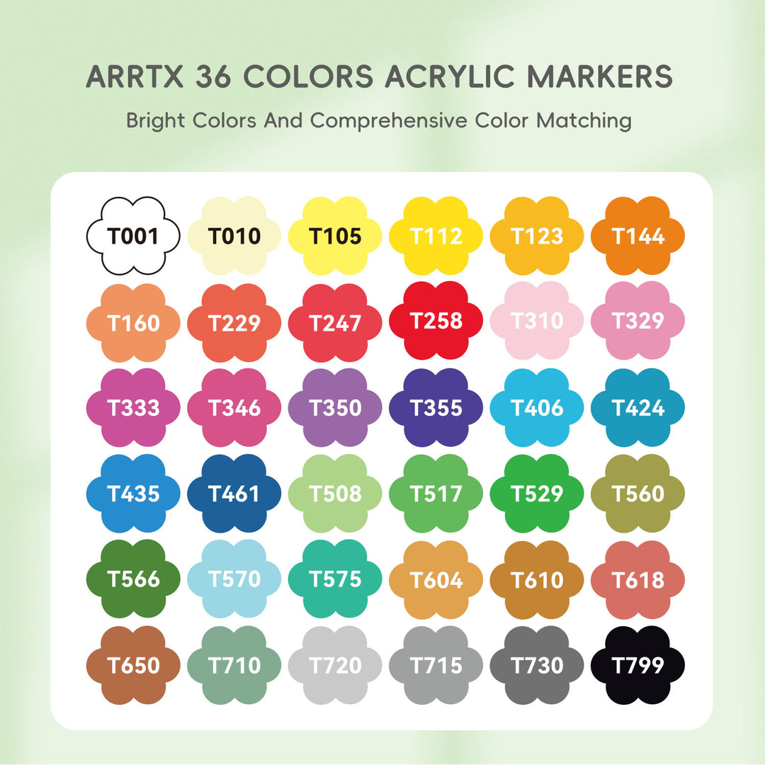 Arrtx 36 Colors Acrylic Paint Markers Brush Tip Direct Liquid Ink ...
