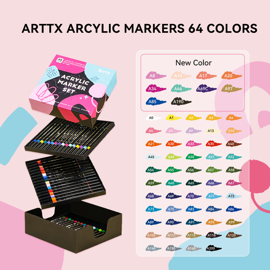 Arrtx 64 Colors Acrylic Paint Markers Dual Tip Paint Pen Set – ArrtxArt