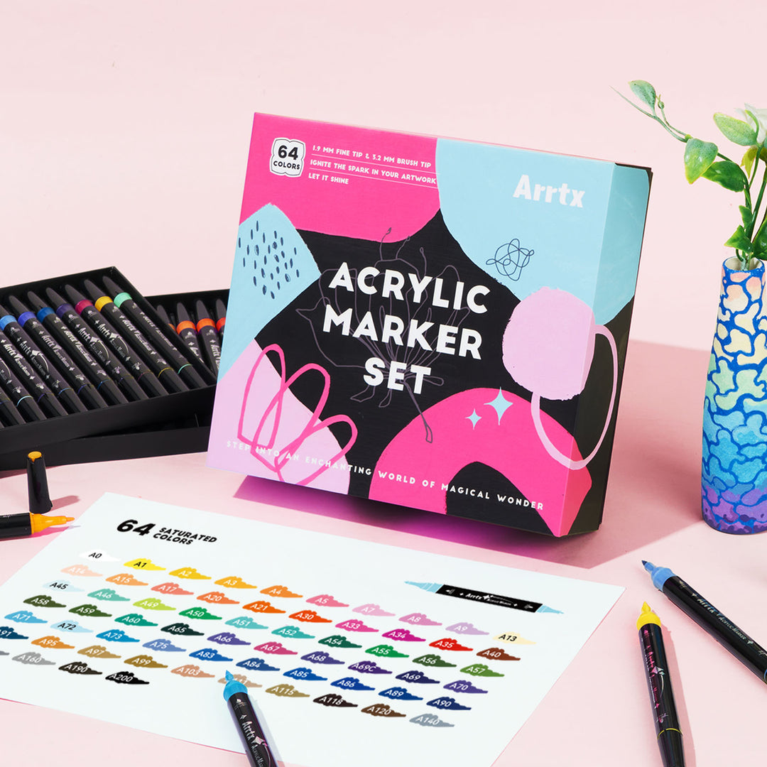 Arrtx 64 Colors Acrylic Paint Markers Dual Tip Paint Pen Set – ArrtxArt