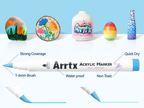 Arrtx Paint Pens 60 Regular Colors Acrylic Marker Brush Tip Art Suppli ...