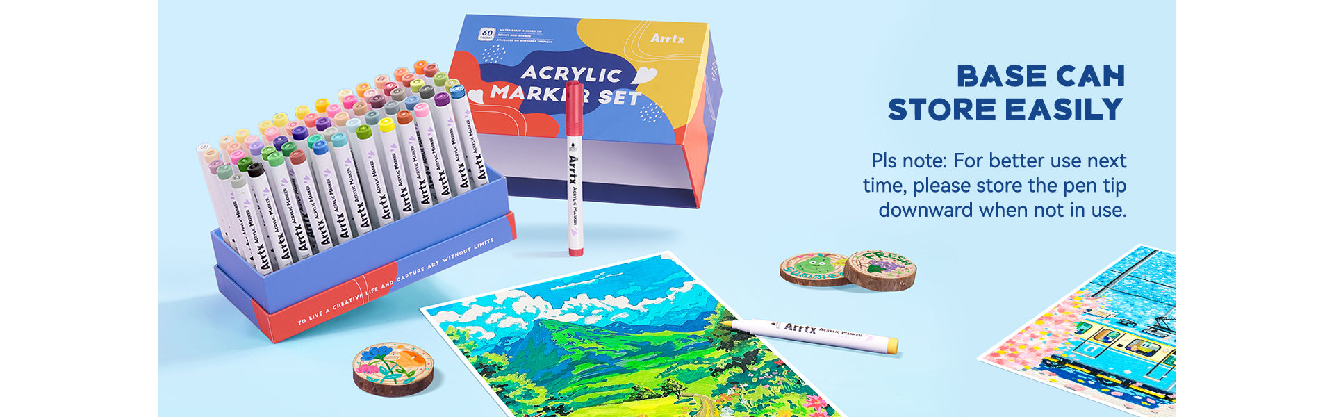 Arrtx Paint Pens 60 Regular Colors Acrylic Marker Brush Tip Art Suppli ...