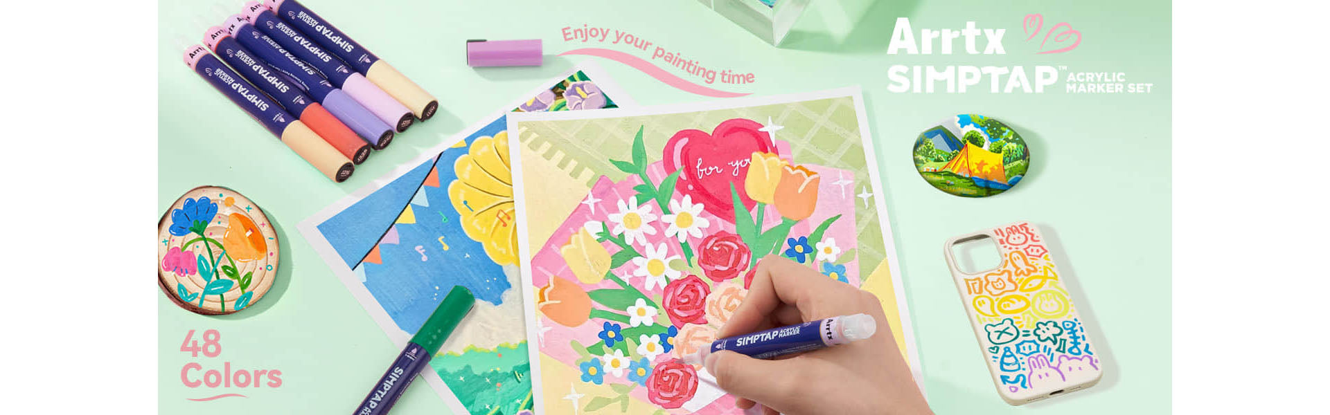 Arrtx Simptap Acrylic Marker 48 Colors Top Valve Action Paint Pen