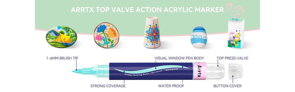 Arrtx Simptap Acrylic Markers 48 Colors Top Valve Action Paint Markers ...